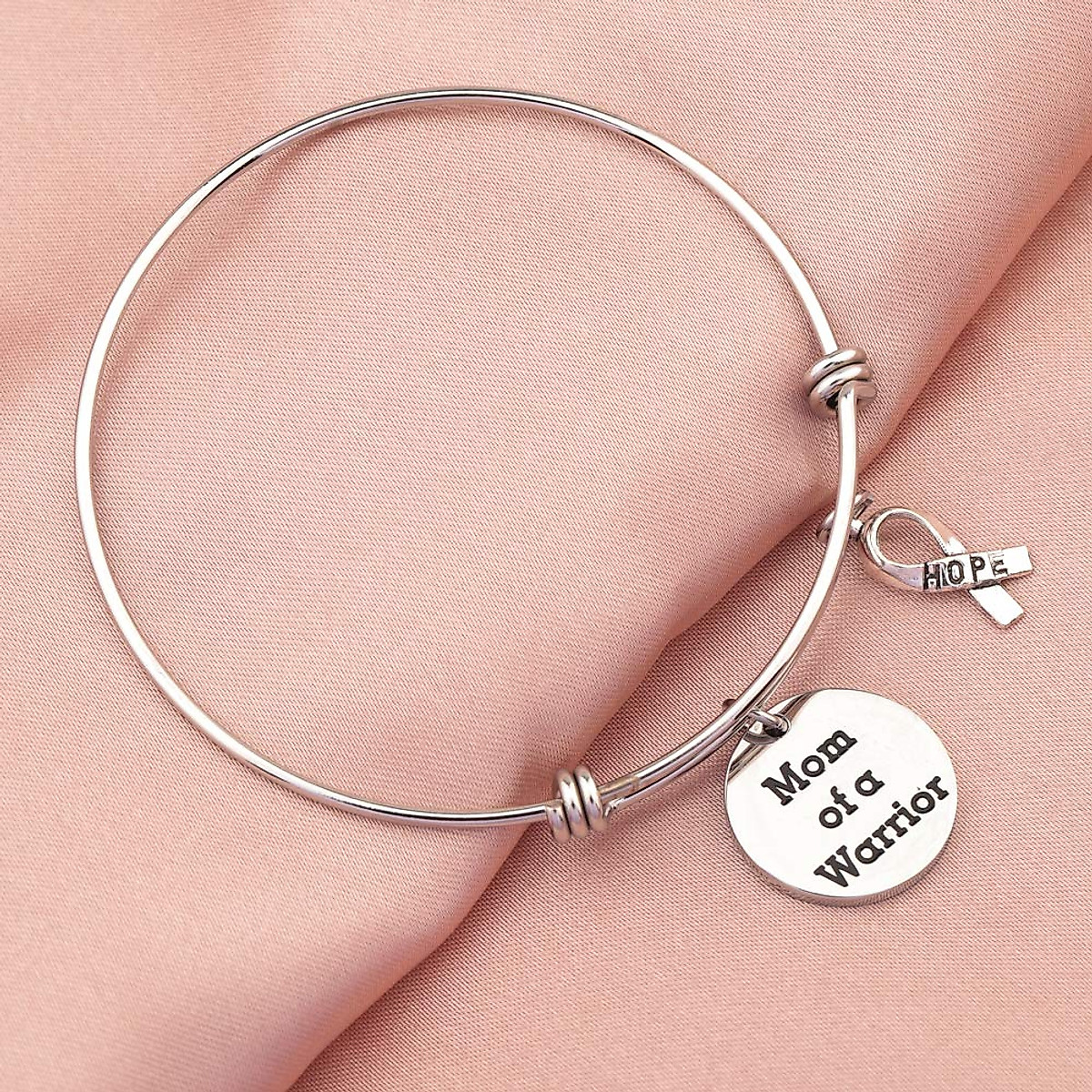 KUIYAI Mom of a Warrior Bracelet Inspirational Cancer Awareness Motivation Gifts (Silver)
