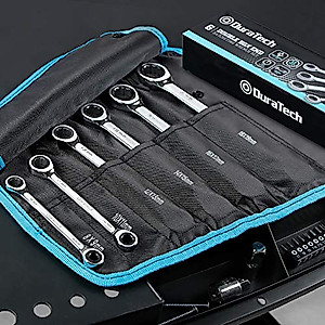 DURATECH Double Box End Ratcheting Wrench Set, Metric, 6-Piece, 8-19mm, CR-V Steel, with Rolling Pouch