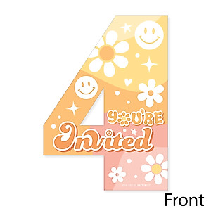 Big Dot of Happiness Four-Ever Groovy - Shaped Fill-In Invitations - Boho Hippie Fourth Birthday Party Invitation Cards with Envelopes - Set of 12