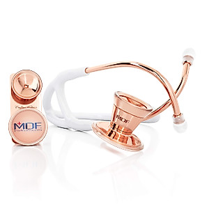 MDF Instruments, ProCardial Core™ Cardiology Stainless Steel Dual Head Adult-Pediatric Stethoscope with Adult Cardiology Bell Convertible Attachment - Free-Parts-for-Life (MDF797DD) (Rose Gold/White)