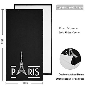 Naanle Stylish Romantic France Paris with Eiffel Tower Soft Fluffy Guest Set of 2 Hand Towels, Multipurpose Decor for Bathroom, Hotel, Gym and Spa (14" x 28",Black)