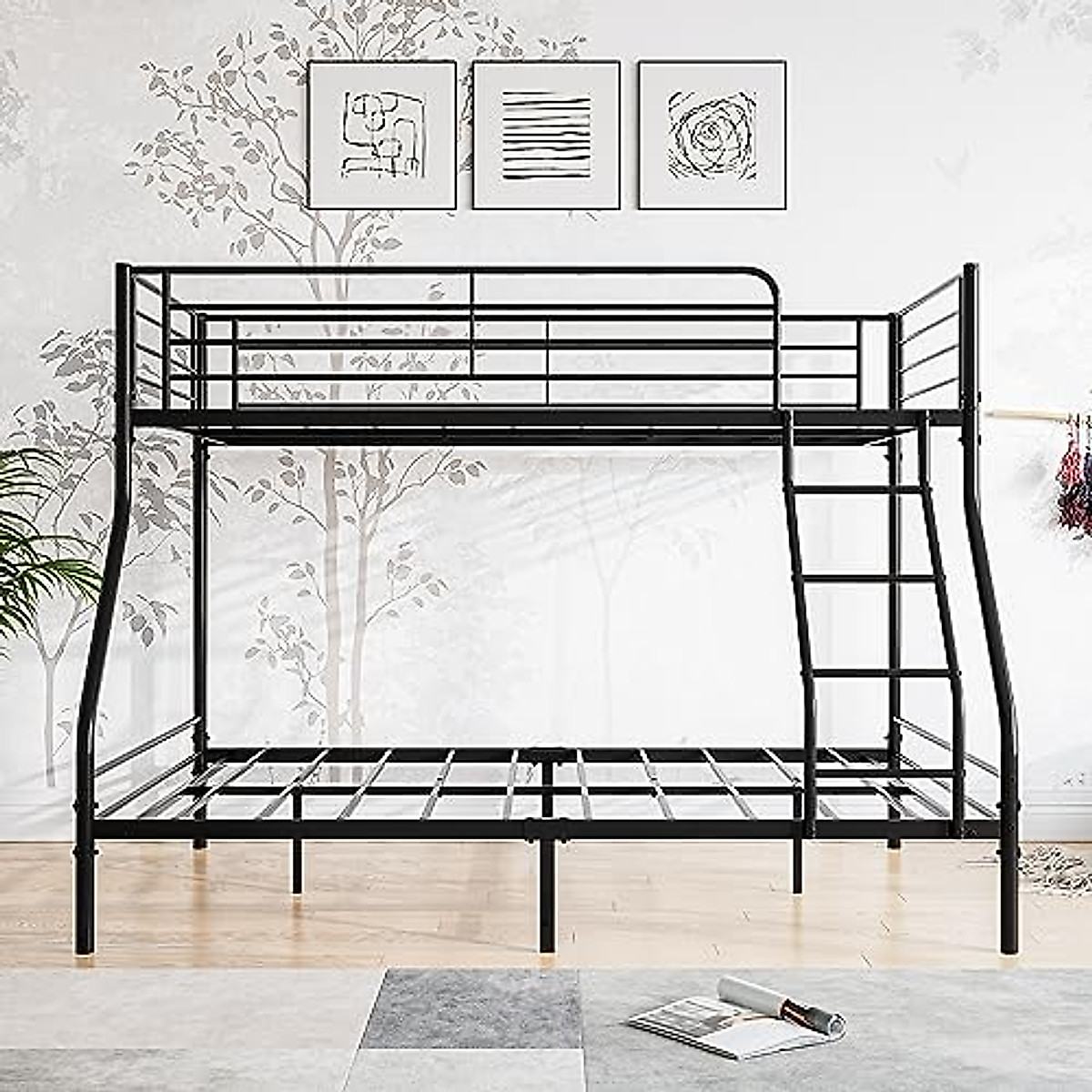 Tensun Heavy-Duty Twin-Over-Full Bunk Bed, Metal Bunk Bed with Inclined Ladder and Full-Length Guardrail for Bedrooms, Dorms, for Boys/Girls, Kids, Teens and Adults, Easy Assembly, Black