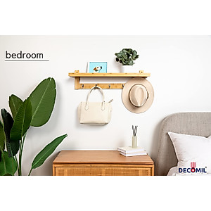 DECOMIL - Coat Rack with Shelf, Bamboo Coat Rack, Coat Rack Wall Mount, Coat Hanger with Shelf