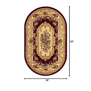 Unique Loom Versailles Collection Traditional Classic Floral Motif Area Rug (3' 3 x 5' 3 Oval, Burgundy/Ivory)