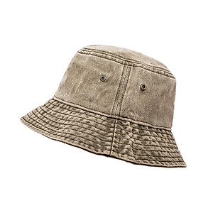Bucket Hat, Wide Brim Washed Denim Cotton Outdoor Sun Hat Flat Top Cap for Fishing Hiking Beach Sports Khaki