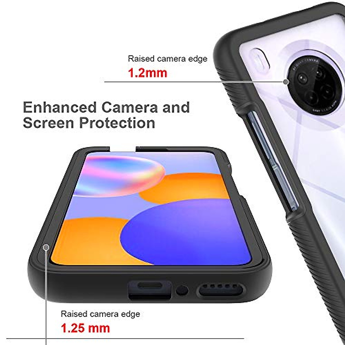 Huawei Y9A Case, EabHulie Hybrid Transparent Back Rugged Bumper No Slip Shockproof Protective Case Cover for Huawei Y9A Black