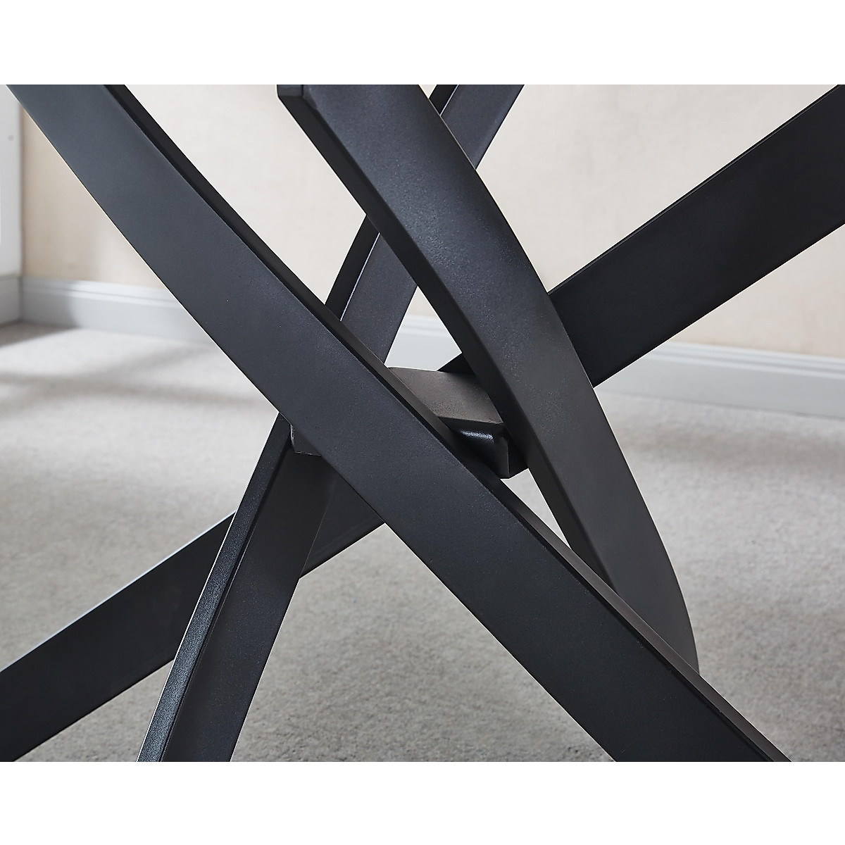 Mid-Century Dining Table for 6 People,63" Dining Room Table,Farmhouse Kitchen Table with Walnut Printed Wooden Table,Modern Dining Room Table with Black Metal Legs