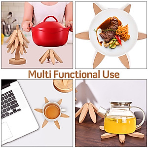 Wooden Trivets for Hot Dishes，Christmas Tree Trivet,Wooden Tree Coasters Store Like a Christmas Tree - 4 Wooden Trivet + 1 Stand