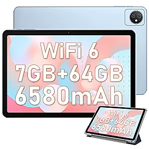 Blackview Tablet Android 12 Tab 8 WiFi Tablets 10.1 Inch 7GB(4+3 Expand) RAM+64GB/1TB ROM Quad Core Processor 6580mAh 1280×800 HD+IPS Display 13MP+8MP Daul Camera WiFi 6 BT 5.0 GMS Blue