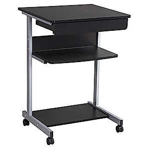 Topeakmart Mobile Compact Computer Desk Cart for Small Spaces, Work Workstation, Writing Desk Table with Drawers and Printer Shelf on Wheels