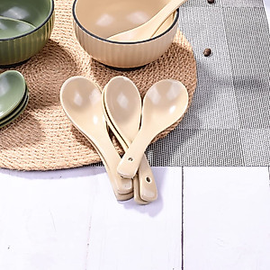 Ceramic Soup Spoons Set of 6 Nordic Style Small Spoon for Ramen Pho Dessert Ice Cream Wonton Beige