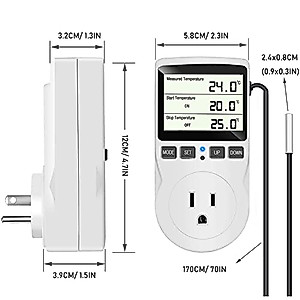 KABASI Digital Temperature Controller, LCD Screen Heating Cooling Reptile Thermostat with Sensor Probe for Snake, Lizard, Incubator, Brewing, Incubator, Greenhouse, Terrarium ℉/℃ 15A 1800W 120V
