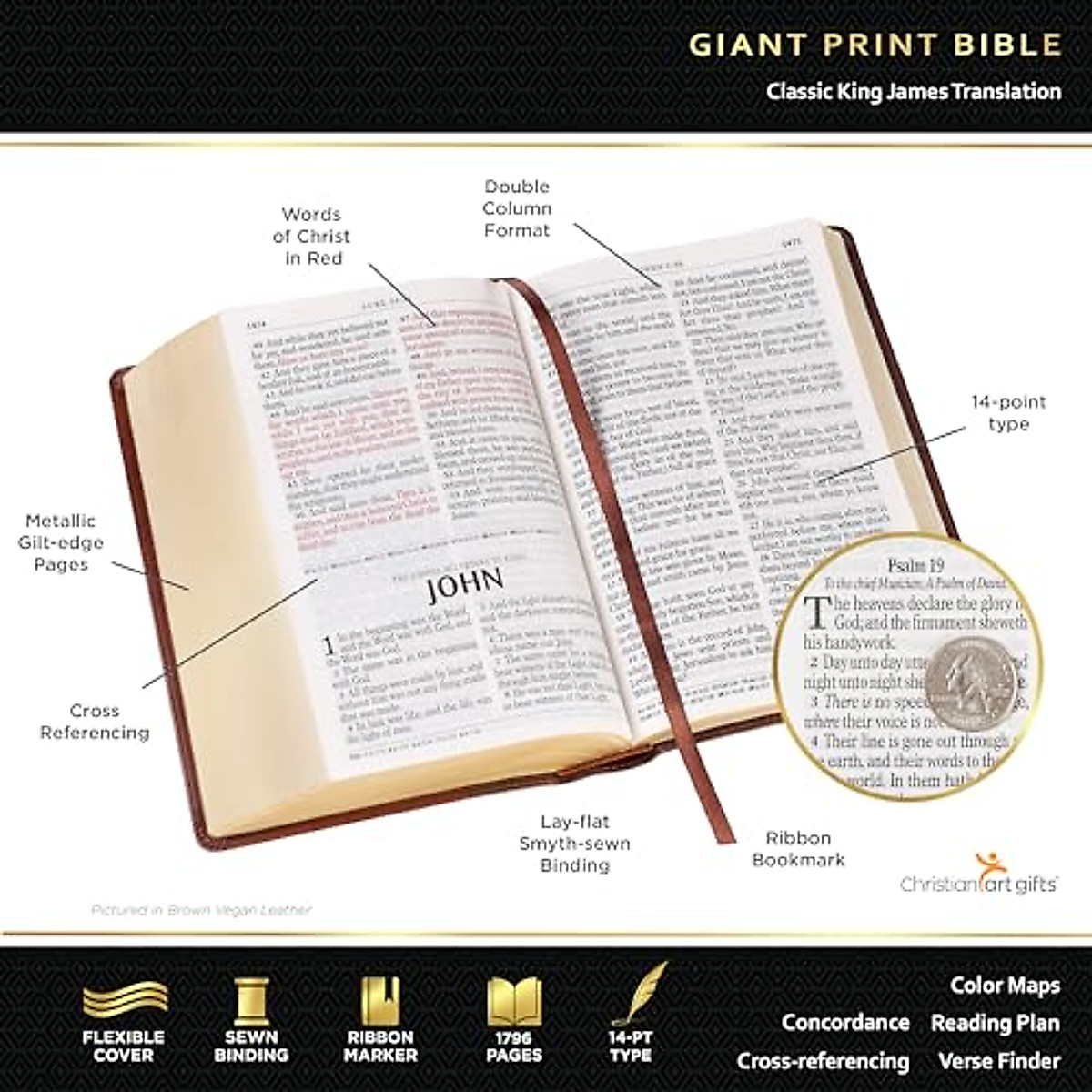 KJV Holy Bible, Giant Print Standard Size Faux Leather Red Letter Edition - Ribbon Marker, King James Version, Brown Two-tone (KJV Standard GP Editions)