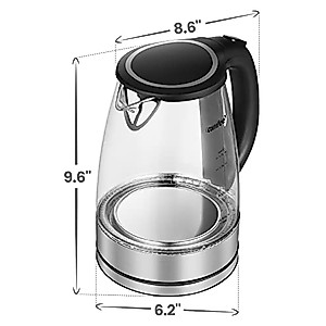COMFEE' Glass Electric Tea Kettle & Hot Water Boiler, 1.7L, Cordless with LED Indicator, 1500W Fast Boil, Auto Shut-Off and Boil-Dry Protection