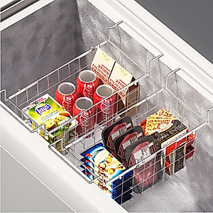 SUZLON Freezer Baskets for Chest Freezer, Adjustable Deep Freezer Organizer Bins, Expandable Freezer Organizer Bins, Stainless Steel Over the Sink Dish Drying Rack for Kitchen