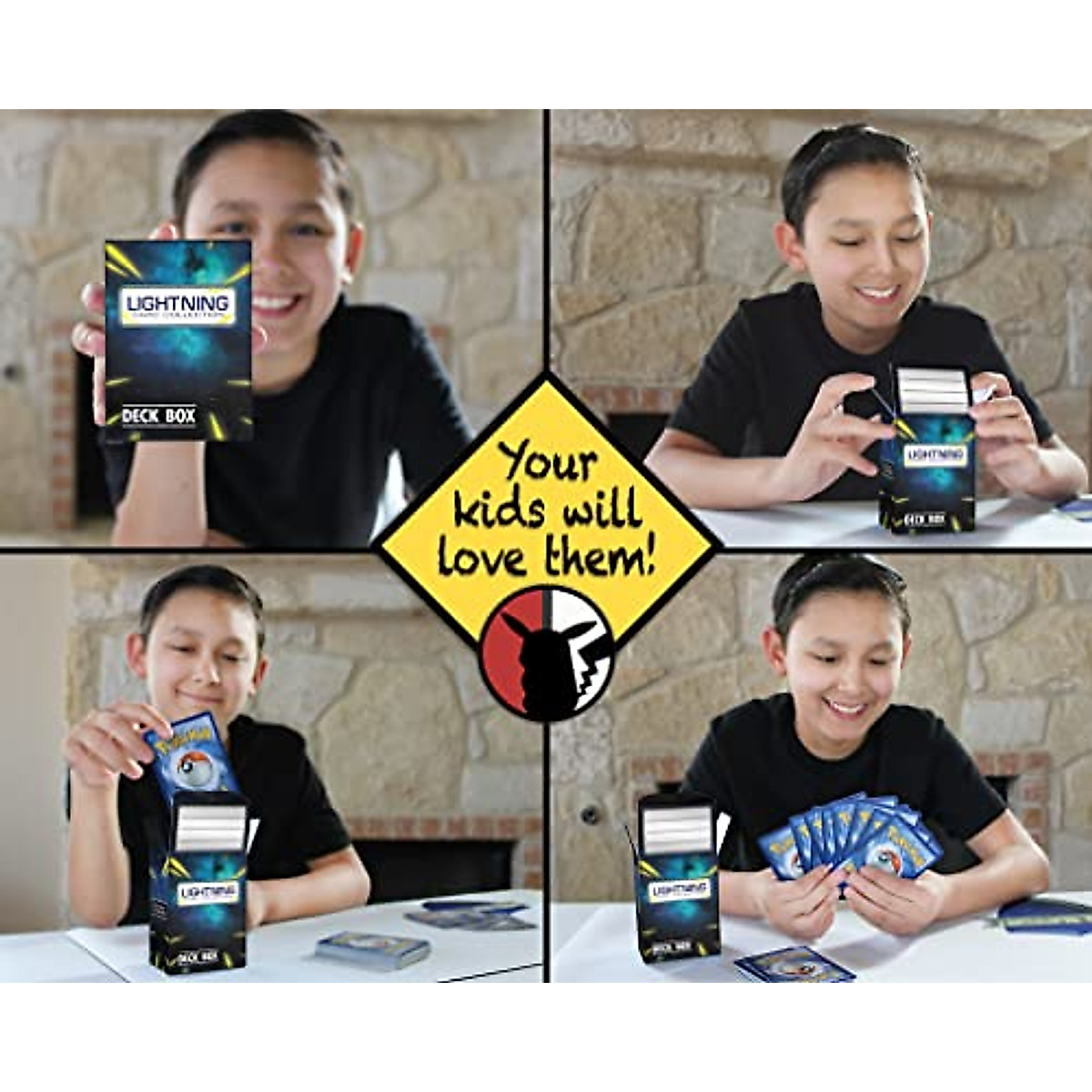 Lightning Card Collection's Ultra Rare Bundle- 50 Cards That inculdes (4 foil Cards and Rare Cards, 1 Random Legendary Ultra-Rare Card) and a deckbox Compatible with Pokemon Cards