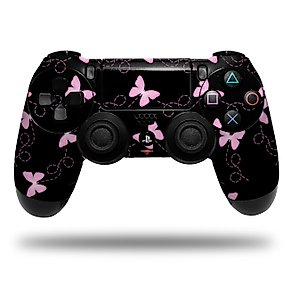 WraptorSkinz Skin Compatible with Sony PS4 Dualshock Controller PlayStation 4 Original Slim and Pro Pastel Butterflies Pink on Black (Controller NOT Included)