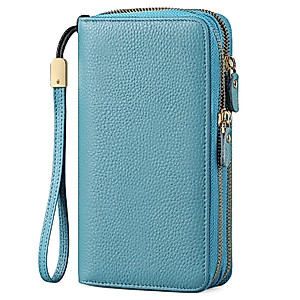 SENDEFN Leather Women Wallet RFID Blocking Zipper Around Phone Holder Clutch Wristlet Large Capacity