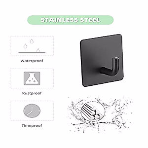Adhesive Hooks - 5 Pack Heavy Duty Wall Hooks Waterproof Stainless Steel Hooks for Hat Towel Robe Hooks Rack Wall Mount - Bathroom Kitchen Home Hotel Office Cabinet and Bedroom Matte BLACK05