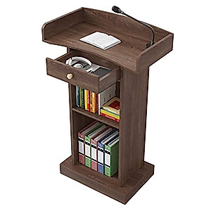 MObyat Lectern Podium Stand,Lectern Podium Stand,Pulpit Podium Brown Lecture Stand, Churches Lectern Podiums with Drawer & Storage Shelf, Restaurant Welcome Podium/Teacher Presentation Stand