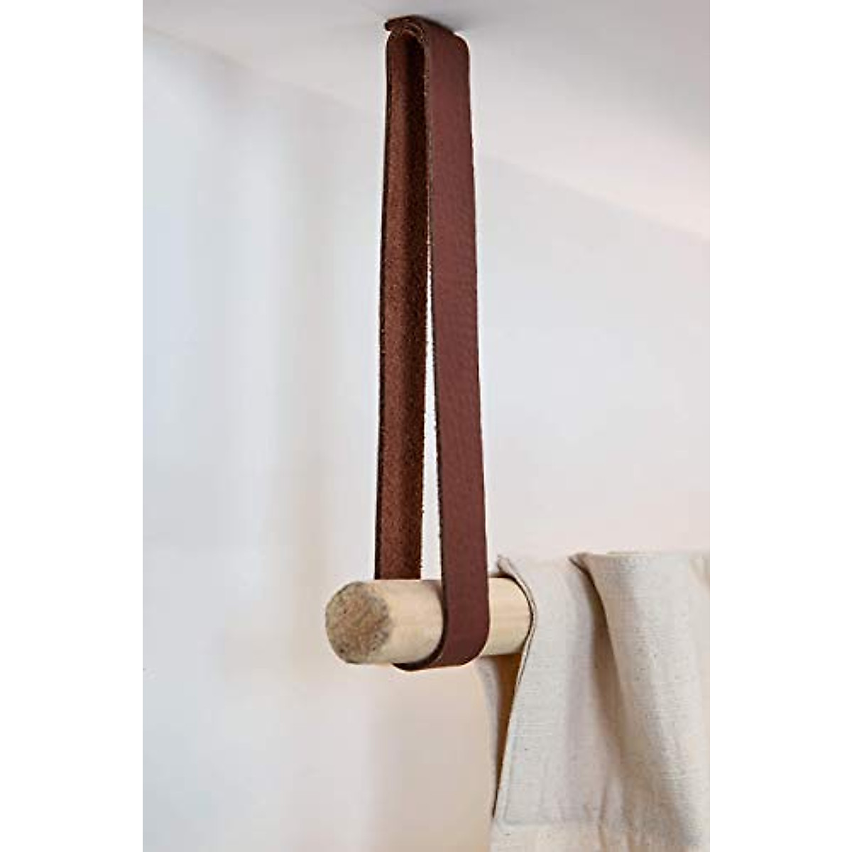 KEYAIIRA - Leather Ceiling Mounted Curtain Rod Mount - modern wardrobe clothing rack hanging hook for clothing drying rack storage bracket window treatment Scandinavian minimal hangers living room