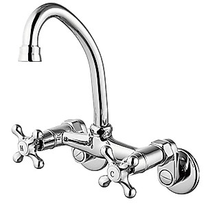 Aolemi Polish Chrome Wall Mount Kitchen Sink Faucet 3 to 9 Inch Adjustable Spread Double Cross Handle Mixer Tap