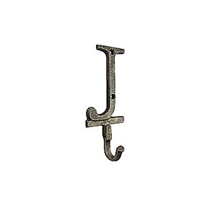 Handcrafted Nautical Decor Rustic Gold Cast Iron Letter J Alphabet Wall Hook 6"