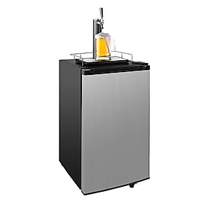 Keg Beer Cooler - 3.4 Cu.Ft. Capacity Kegerator w/ 4 Casters, CO2 Cylinder, Temperature Control - Black & Stainless Steel Finish