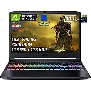 acer Nitro 5 15 Gaming Laptop I 15.6" FHD IPS 144Hz ComfyView I AMD 8-Core Ryzen 7 5800H (>i9-10885H) I 32GB DDR4 1TB SSD 1TB HDD I GeForce RTX 3060 6GB I Backlit DTS Win11 Pro + 32GB MicroSD Card