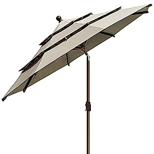 EliteShade USA 10-Year-Non-Fading Sunumbrella 9Ft 3 Tiers Market Umbrella Patio Umbrella Outdoor Table Umbrella with Ventilation,Antique Beige