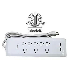 MaxWorks 50390 900 Joule 8 Outlet Power Strip with 2 USB Charging Ports, 8 Foot Power Cord 1875W 15A 125V 60HZ SJT 14/3