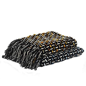 LR Home Modern Interwoven Throw Blanket with Fringe 50" x 60"