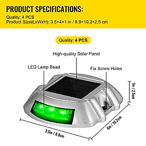 Happybuy Driveway Lights 4-Pack, Solar Driveway Lights with Switch Button, Solar Deck Lights, Wireless Dock Lights 6 LEDs for Path Warning Garden Walkway Sidewalk Steps, LED Bright Green