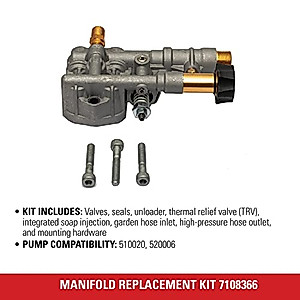 Simpson Cleaning 7108366 Manifold Replacement Kit for OEM Technologies 510020 and 520006 Axial Cam Pressure Washer Pump, Multi