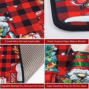 Christmas Kitchen Mats, Merry Christmas Kitchen Rugs Set of 2 - Red Black Buffalo Plaid Christmas Kitchen Decor - Gnome Truck Xmas Decorations for Floor,Bathroom,Living Room,Doorway 17"x30"+17"x47"
