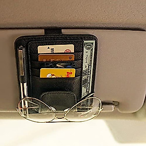 VAGURFO Car Sun Visor Organizer, Card Holder Sunglass Holder Pen Holder Cash Holder Pocket Organizer Registration Document Holder Auto Interior Accessories (Black)