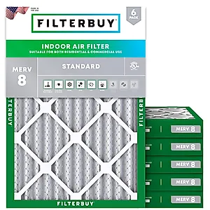 Filterbuy 14x20x2 Air Filter MERV 8 Dust Defense (6-Pack), Pleated HVAC AC Furnace Air Filters Replacement (Actual Size: 13.50 x 19.50 x 1.75 Inches)