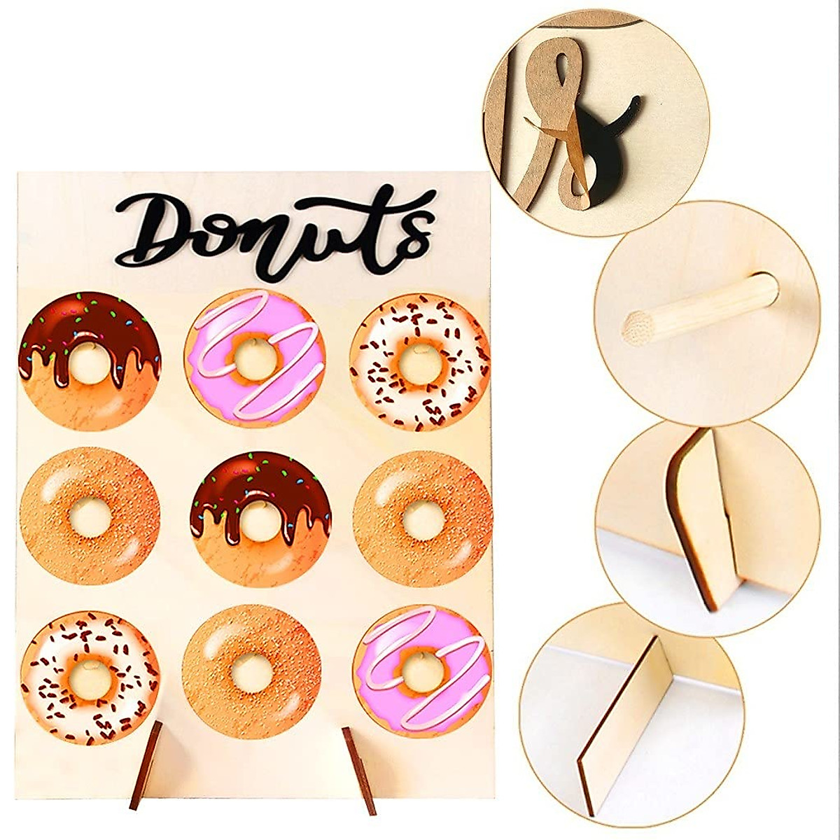 2 Pcs Donut Wooden Display Stand Donut Display Board Shop Wedding Party Decoration