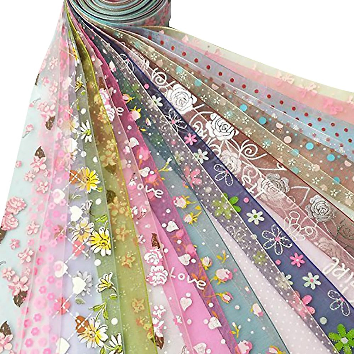 Chenkou Craft Random 20 Yards 1" 25MM Mix Lots Spring Summer Organza Ribbon Assorted Dots Bow Flower Love Heart Rose (Organza Ribbon 1")