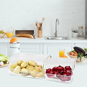 Yomjarl Potato and Onion Storage Bin 2pcs Fruit Basket Storage for Kitchen Countertop Potato and Onion Storage Basket Clear Storage Basket different sizes for Vegatable, Produce