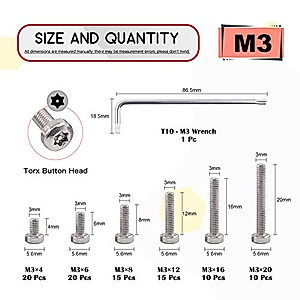 Hilitchi 90Pcs 6Sizes M3 Button Head Torx Security Screws Stainless Steel Tamper Proof Screws w T10 Bit, M3x4/6/8/12/16/20