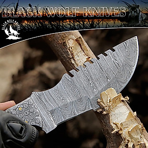 BLACK WOLF KNIFE Handmade Damascus Steel Tracker Knife EDC for Hunting, Bush craft, Camping, Fixed Blade G10 Handle with Cowhide Leather Sheath – BW-4141