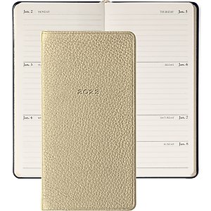 Graphic Image 2023 Pocket Datebook Planner Journal, Genuine Leather, Bound in The USA, 6", White Gold