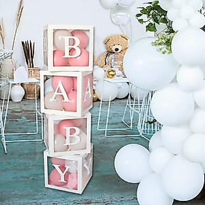 Baby Shower Decorations Large Transparent Balloons Decor Baby Box Baby Blocks Decorations for Baby Shower Boy Girl 1st Birthday Party Decorations by QIFU (White Baby Blocks)