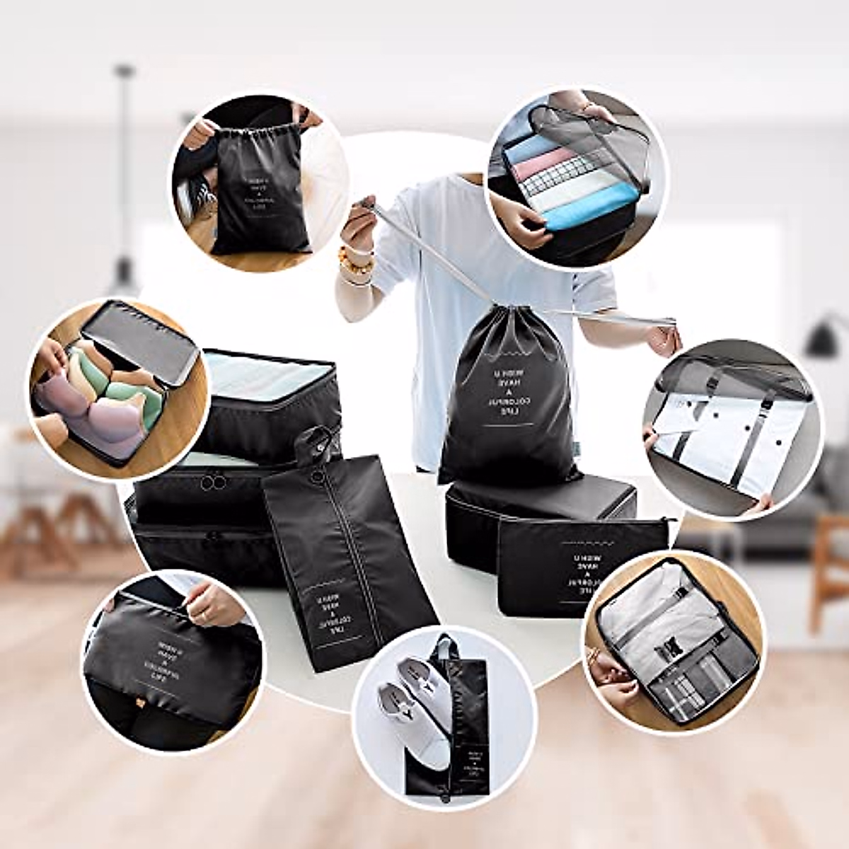 BRAQ 9 Pcs Travel Packing Organizers Travel Packing Cubes for Suitcase Set Luggage Organizers for Suitcase Lightweight Travel Essential Bag with Large Toiletries Bag for Clothes Shoes