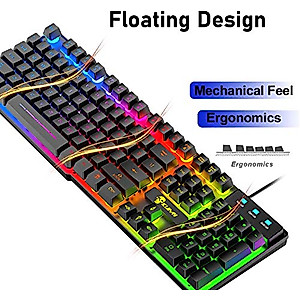 5 in 1 Wired Gaming Keyboard Mouse Headphone and Speaker Combo with Multi RGB Backlight Ergonomic 104 Key Adjustable Mic 2400DPI Mice Large Mousepad Waterproof for PC Mac Gamer Office Typist(Black)