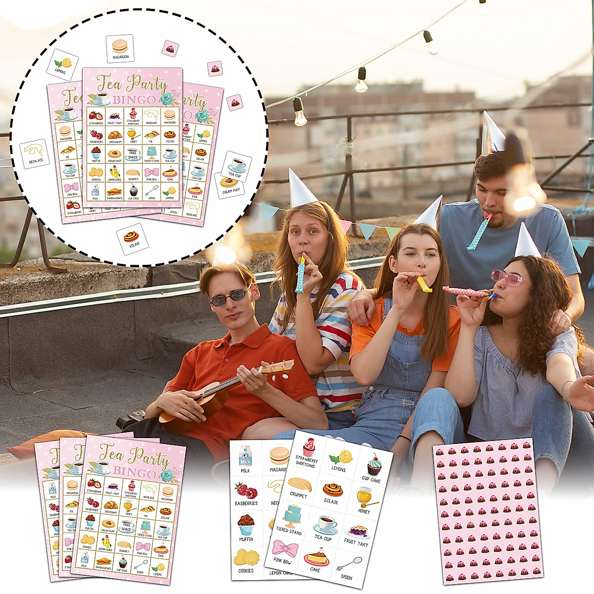 Tea Party Bridal Shower Games, Tea Party Bingo Game, Tea Party Decorations, Tea Party Favors, 24 Players Bingo Games for Bridal Shower, Bachelorette Party, Wedding Engagement Party (A06)