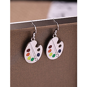 Artist Paint Palette and Brush Enamel Pendant Earrings Zinc Alloy Dangle Drop Earrings Delicate Gift for Painter Artists Women Girls