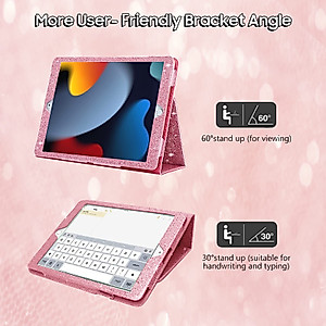 CLARKCAS Case for iPad 9th Generation Case 2021/iPad 8th Gen 2020/iPad 7th Gen 2019 Glitter Leather Girls Protective Cover with Pencil Holder Stand for iPad 9/8/7 Gen 10.2 inch 2021/2020/2019 Pink