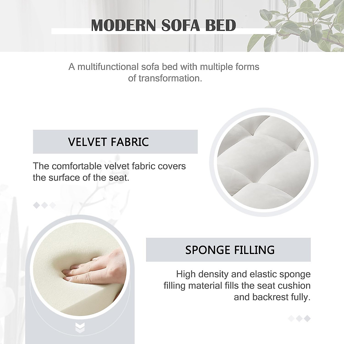 Hixkol Sleeper Sofa Bed, 3 in 1 Sofa Bed Pull Out Couch Bed with Adjustable Backrest, Modern Sofa Bed for Living Room, Convertible Sofa Bed for Bedroom. (White)